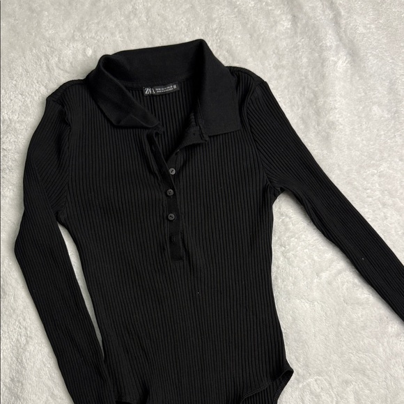 Zara | Tops | Zara Black Ribbed Buttonup Bodysuit | Poshmark